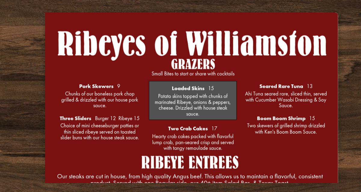 Williamston Full Menu